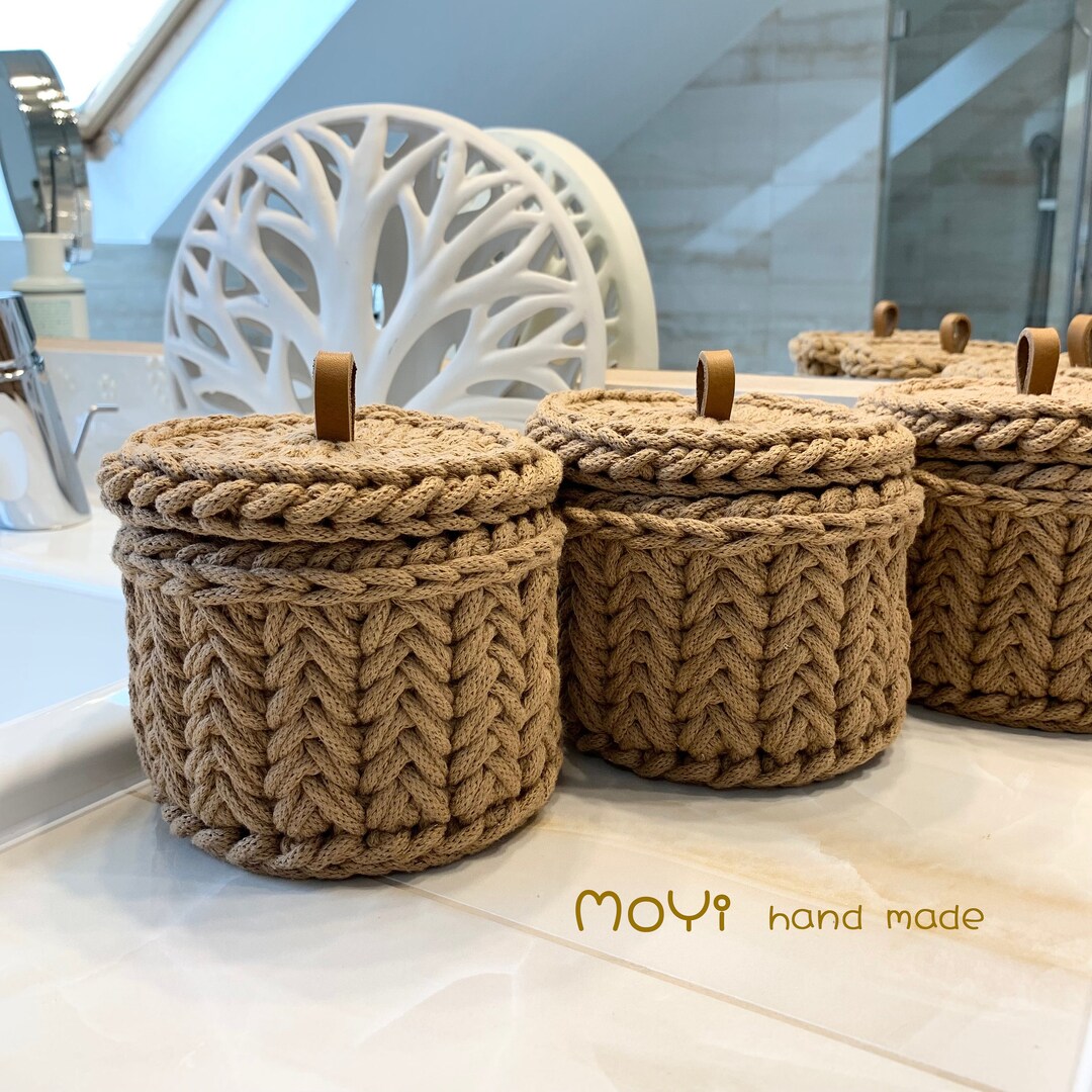 BATHROOM Organizer BASKETS /set of 3 Woven STORAGE Boxes With Lids ...