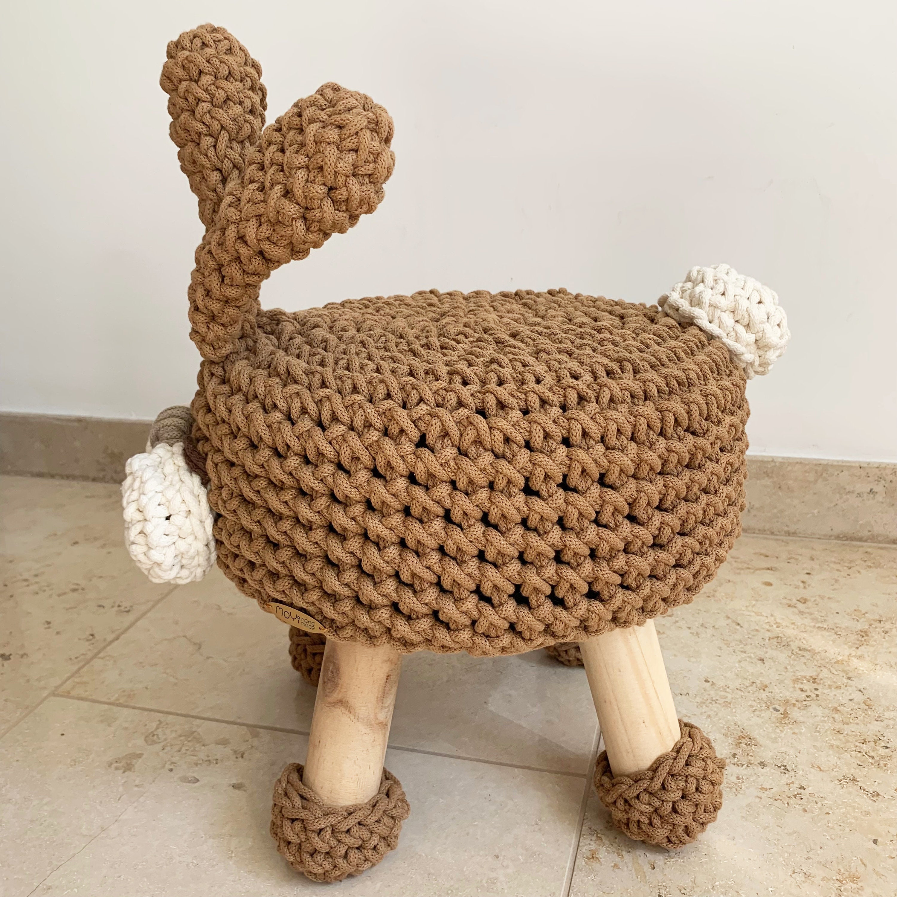 CROCHET Woodland BUNNY STOOL/ Wood Base / Easter Gift for Kids ...