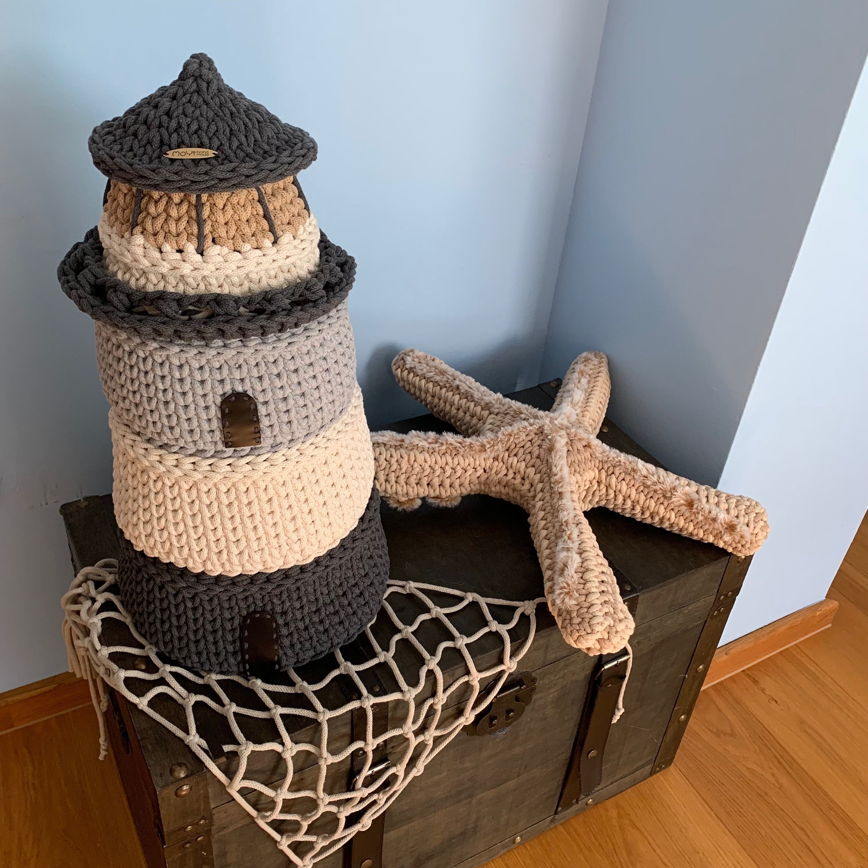 LIGHTHOUSE BASKETS / COASTAL Storage Boxes / Set of 3 Boxes Kids' Room ...