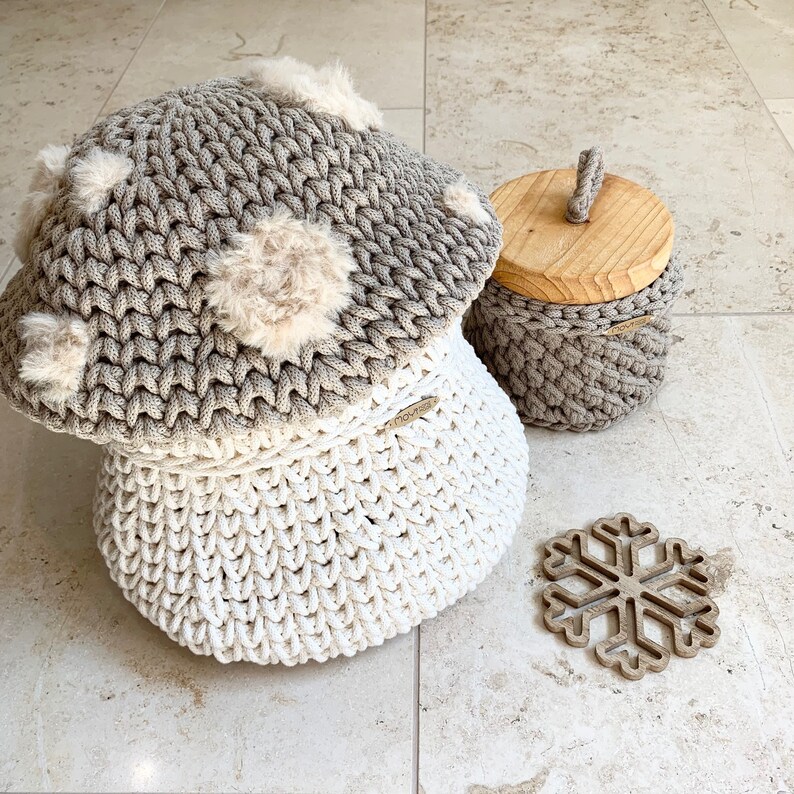 CROCHET Woodland MUSHROOM Storage BASKET / Fur Spotted Hat / - Etsy