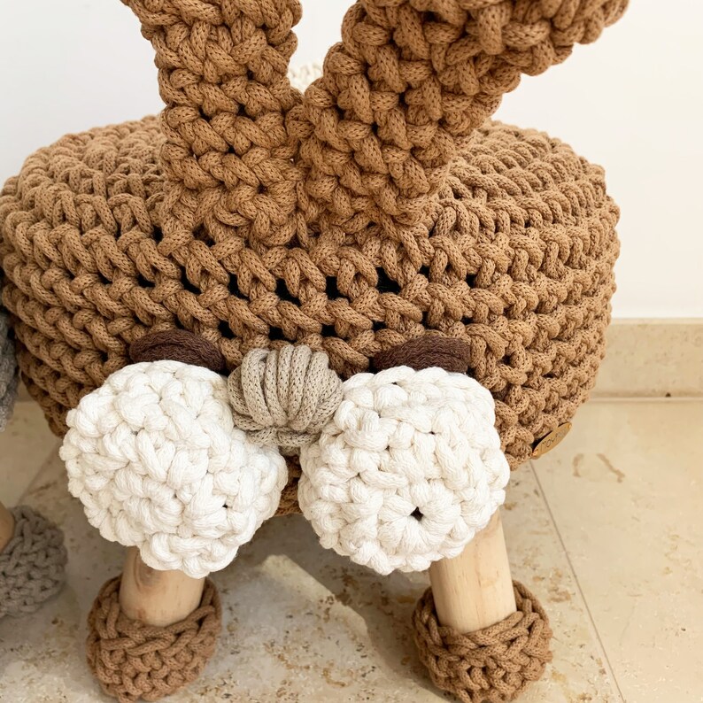 CROCHET Woodland BUNNY STOOL/ Wood Base / Easter Gift for Kids ...