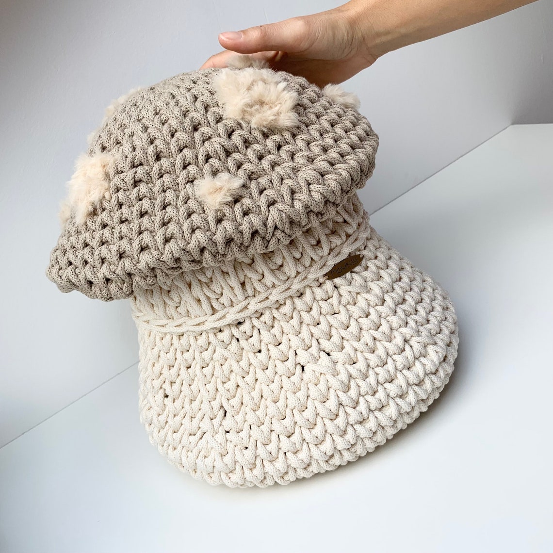 CROCHET Woodland MUSHROOM Storage BASKET / Fur Spotted Hat / - Etsy