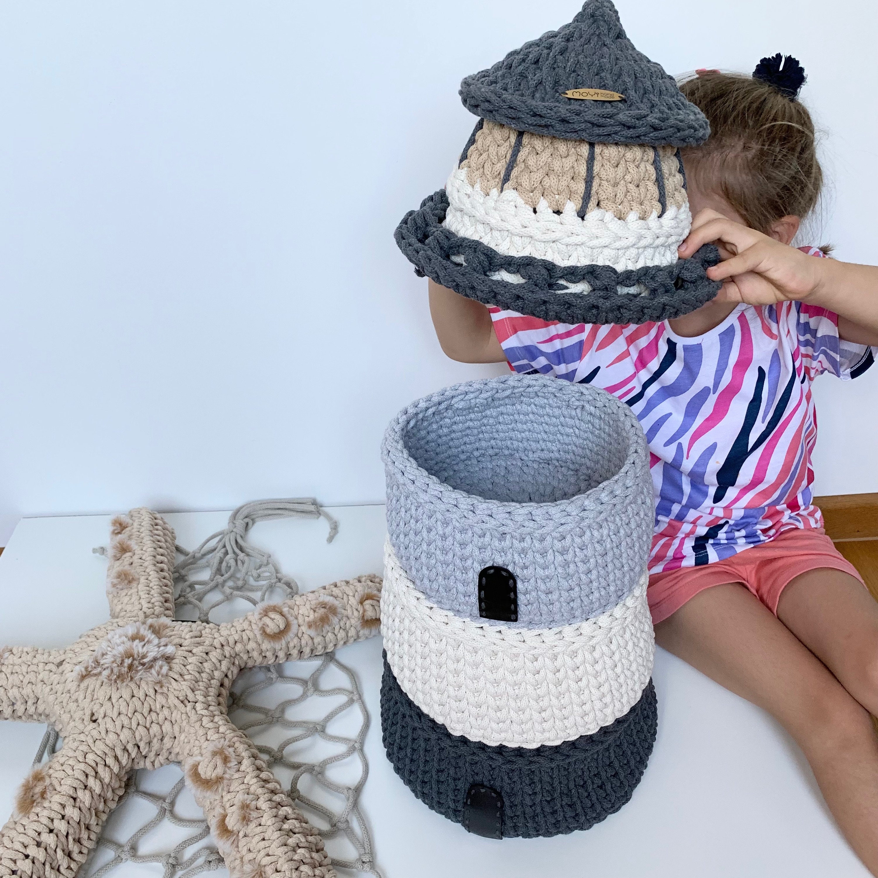 LIGHTHOUSE BASKETS / COASTAL Storage Boxes / Set of 3 Boxes Kids' Room ...