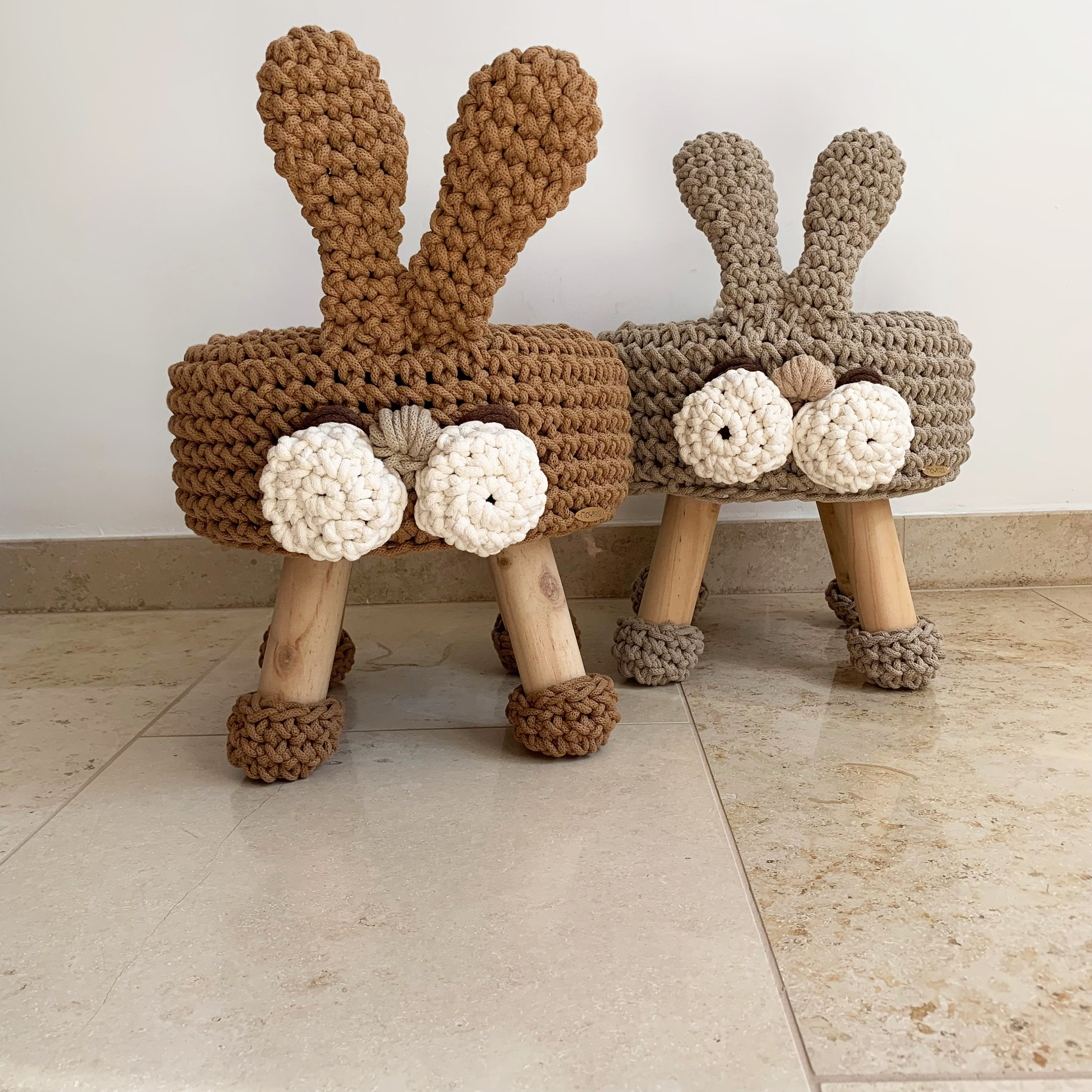 CROCHET Woodland BUNNY STOOL/ Wood Base / Easter Gift for Kids ...