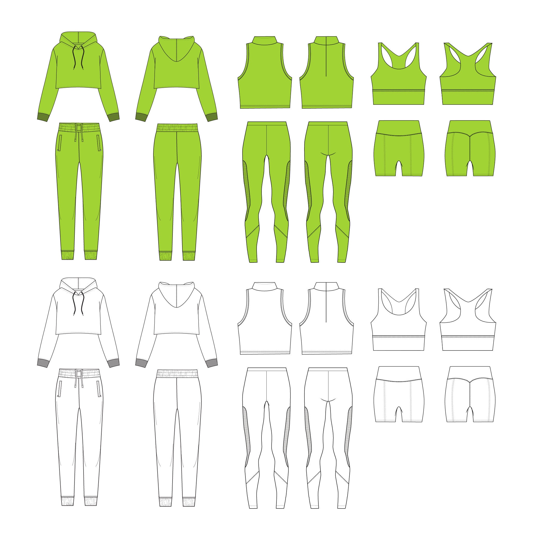 Active Wear Fashion Flat Template Collection / Technical Drawings ...