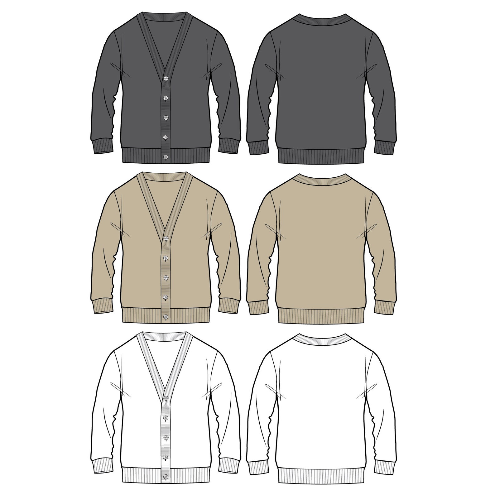Cardigan Fashion Flat Templates / Technical Drawings / Fashion CAD ...
