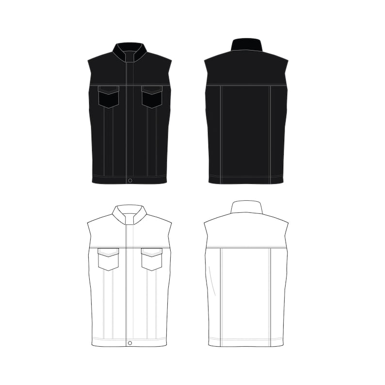 Vest / Leather Vest / Jacket Vest / Technical Drawings / Fashion CAD ...