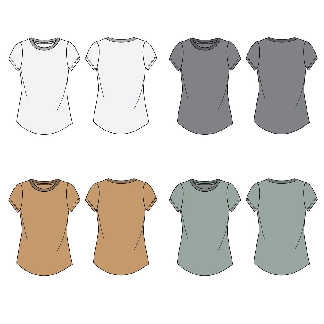 Curve Hem Tshirt Fashion Flat Templates / Technical Drawings / Fashion ...