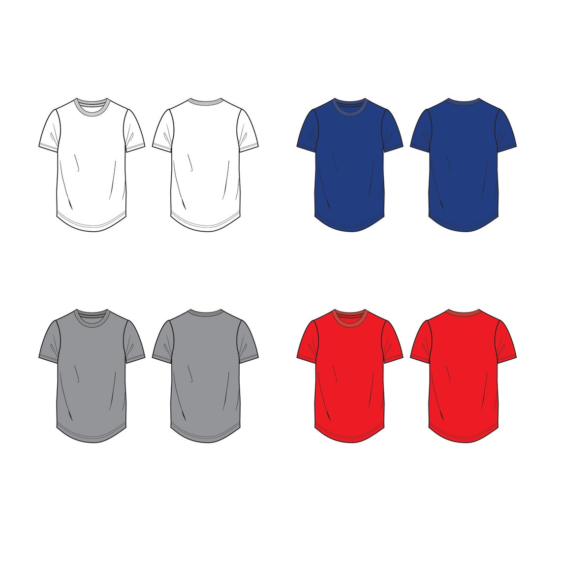 Tshirt Curve Hem / Technical Drawings / Fashion CAD Designs for Adobe ...