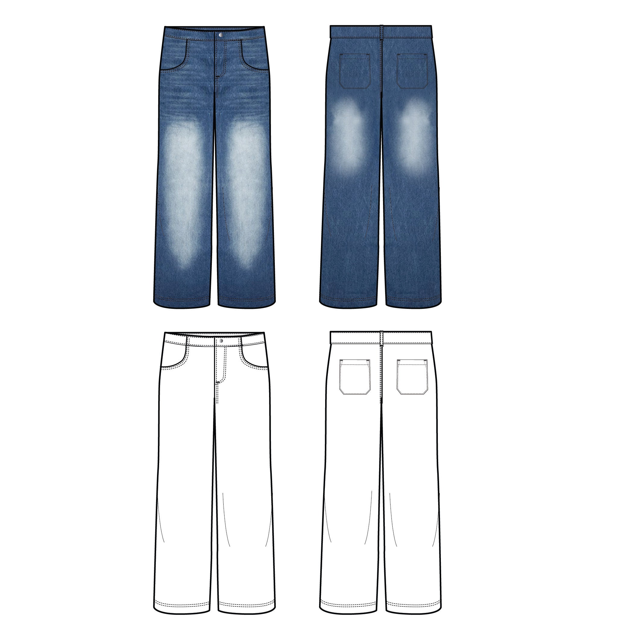 Baggy Pants Fashion Flat Templates / Loose Pants / Technical Drawings ...