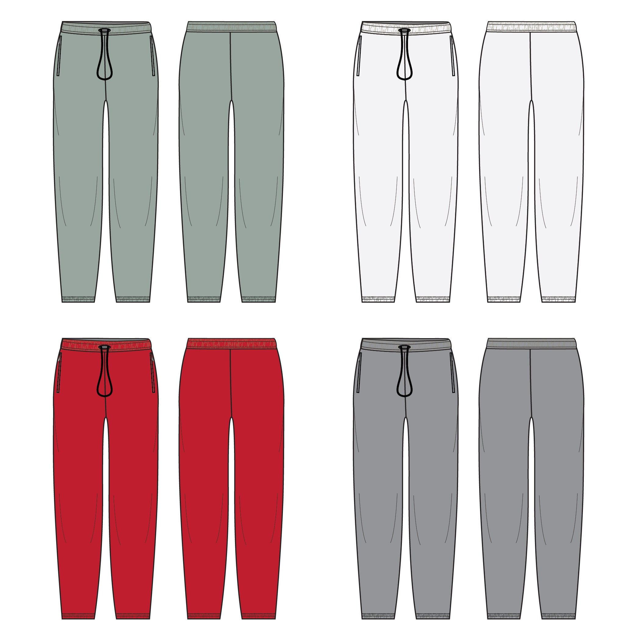 Sweat Pants Fashion Flat Templates: Technical CAD Drawings (EPS File ...