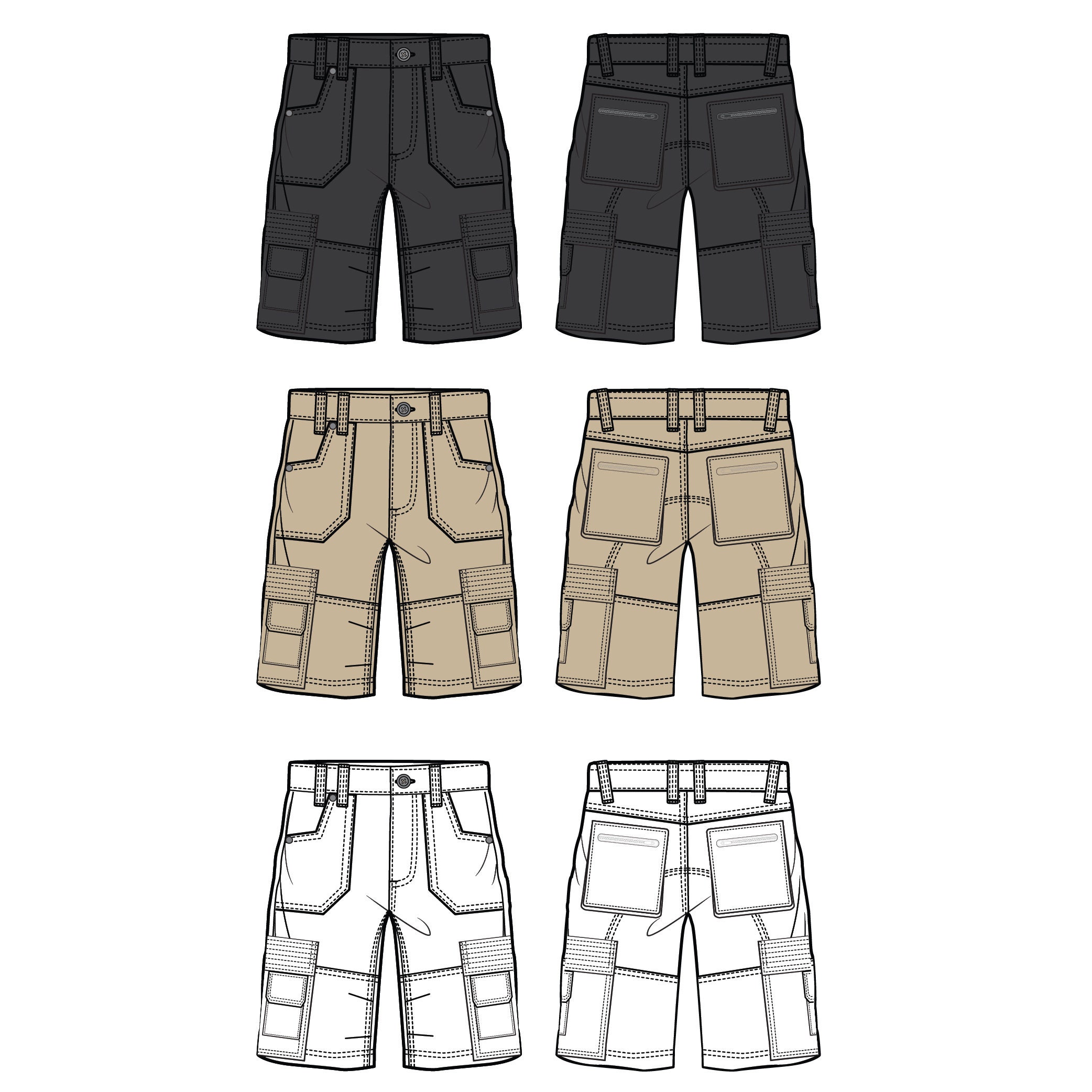 Cargo Shorts / Shorts / Fashion Flat Templates / Technical Drawings ...