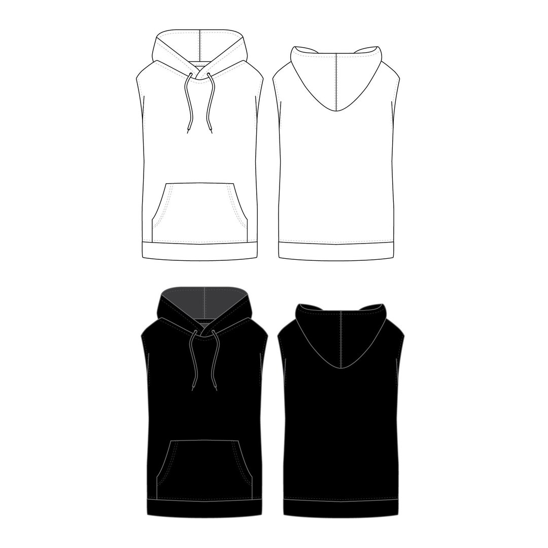 Hooded Tank Top Fashion Flat Templates Technical Drawings Fashion