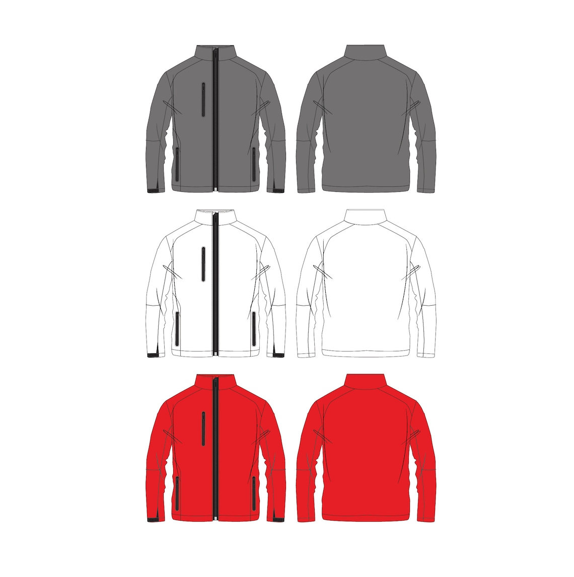 Mens Zip up Jacket Fashion Flat Templates / Technical Drawings ...