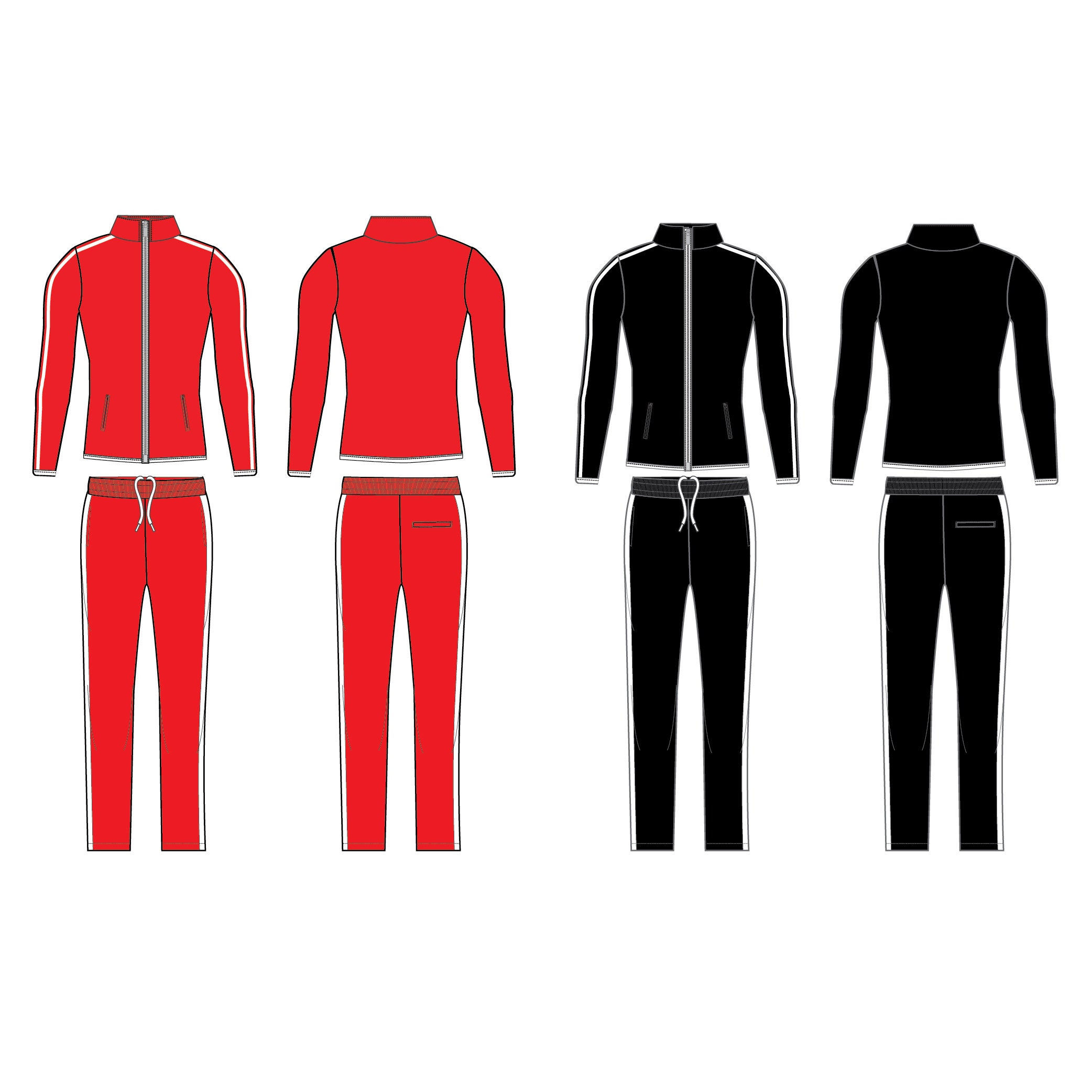 Tracksuit Fashion Flat Templates: Technical CAD Drawings (EPS Vector ...