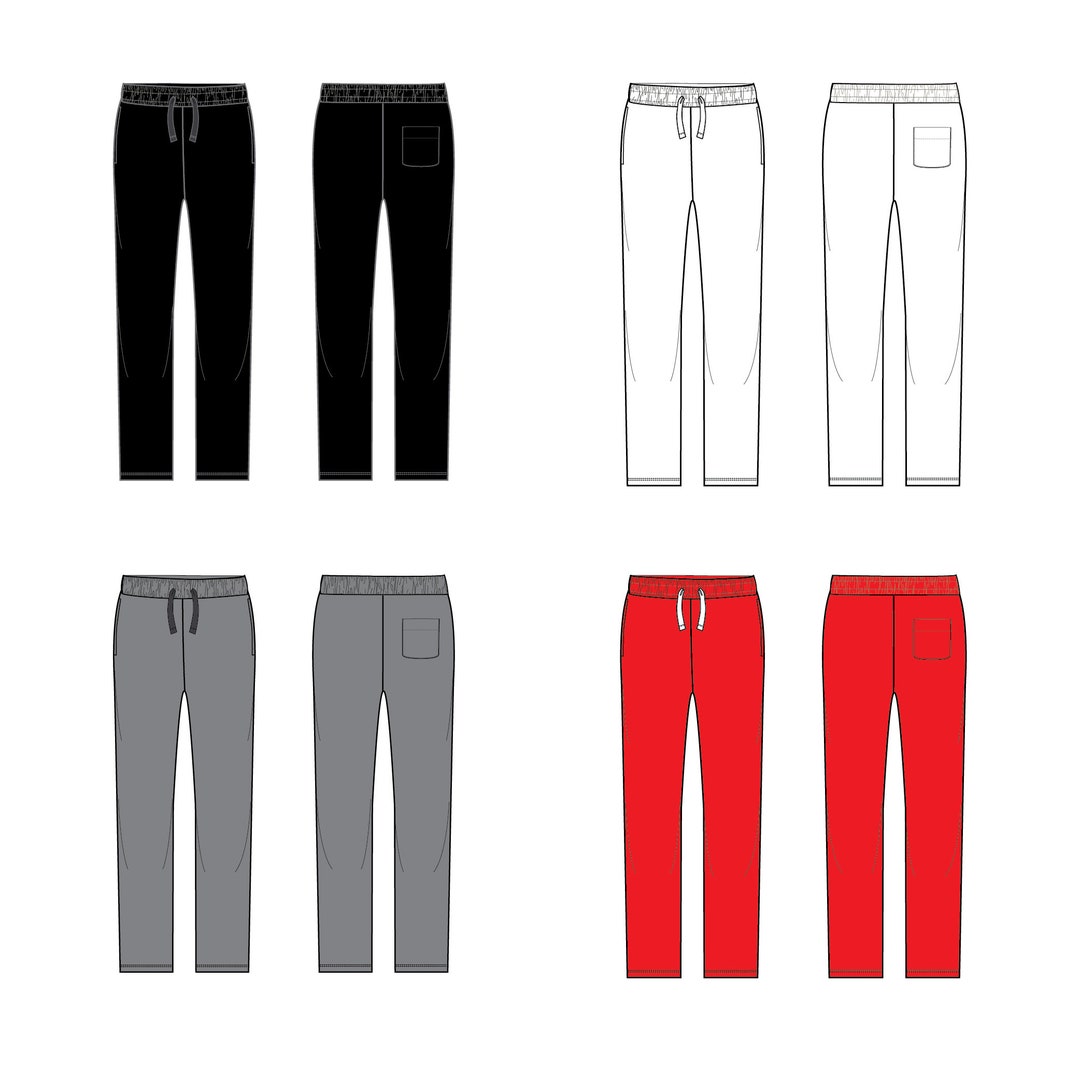 Sweat Pants Fashion Flat Templates / Jogger / Technical Drawings ...