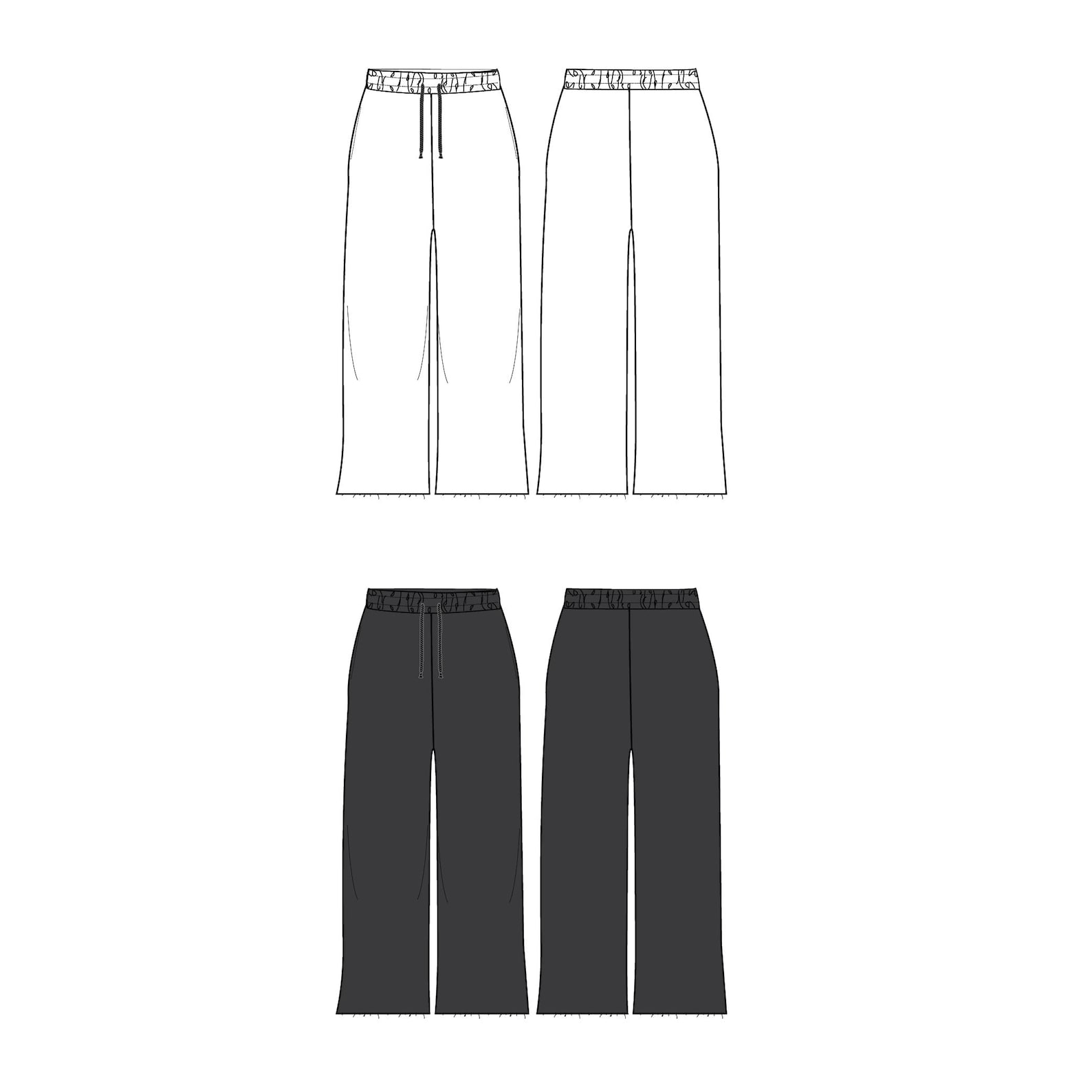 Pants Wide Leg Fashion Flat Templates / Technical Drawings / Fashion ...