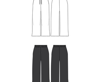 Flare Wide Leg Pull on Pants Fashion Flat Templates / Technical ...