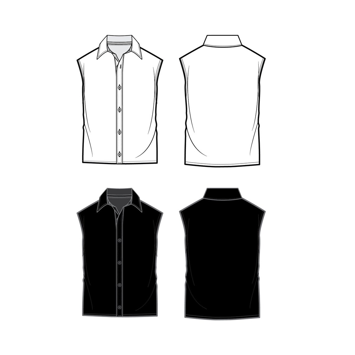 Sleeveless Shirt Fashion Flat Templates / Shirt / Technical Drawings ...