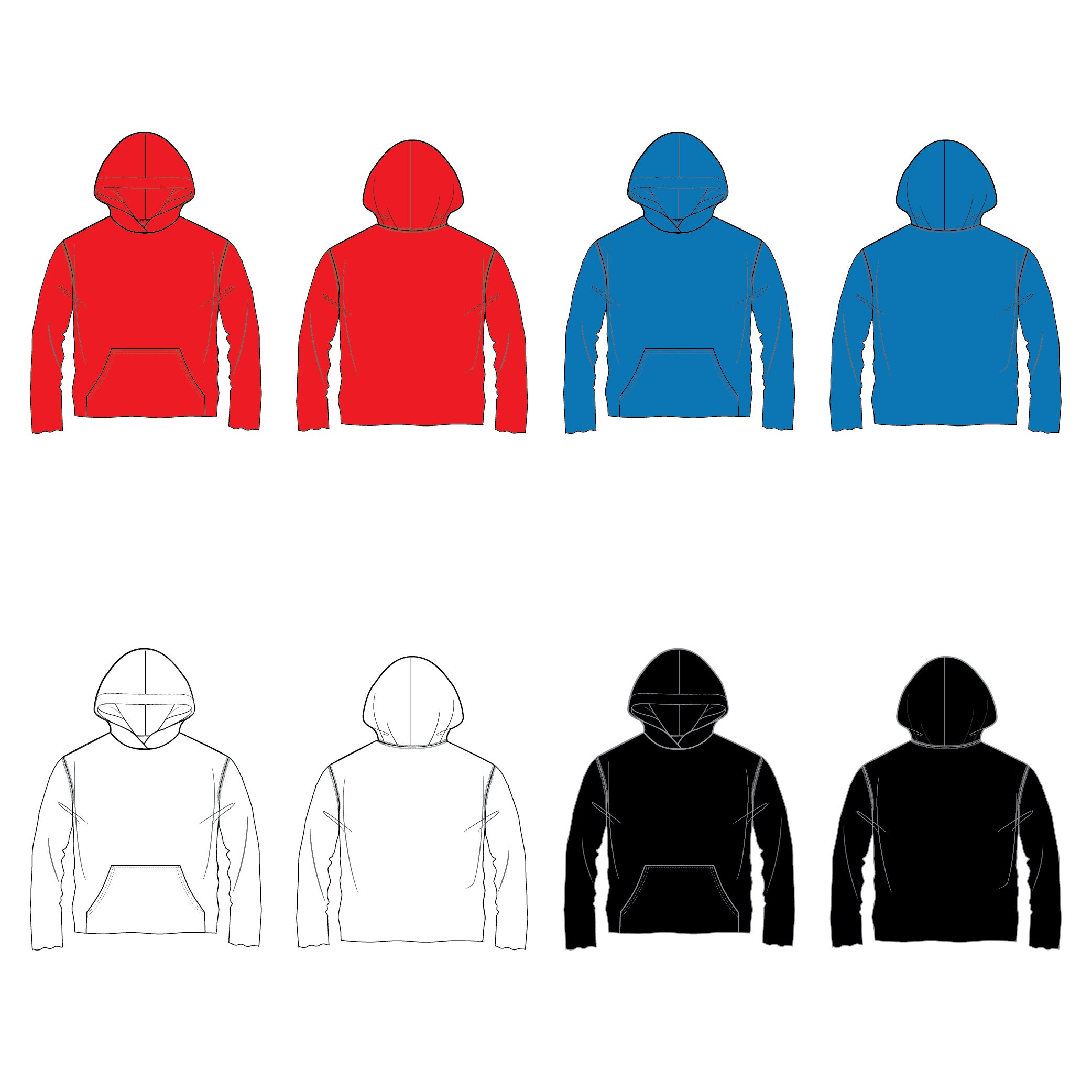 Hoodie Raw Edge Fashion Flat Templates / Technical Drawings / Fashion ...