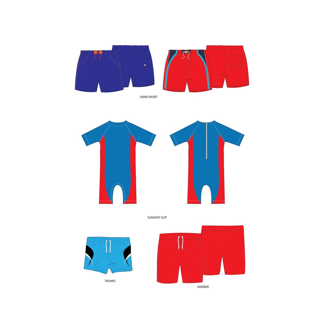 Boys Swimwear Collection / Technical Drawings / Fashion CAD Designs for ...