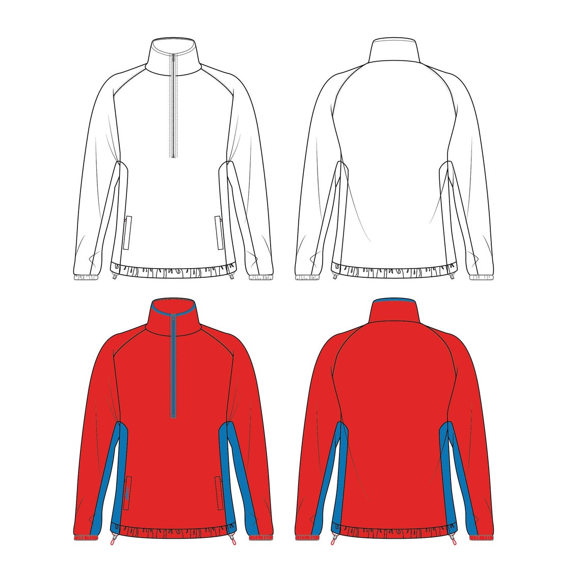 Quarter Zip Jacket Fashion Flat Templates / Technical Drawings ...