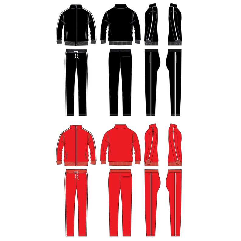 Tracksuit Fashion Flat Templates / Technical Drawings / Fashion CAD ...