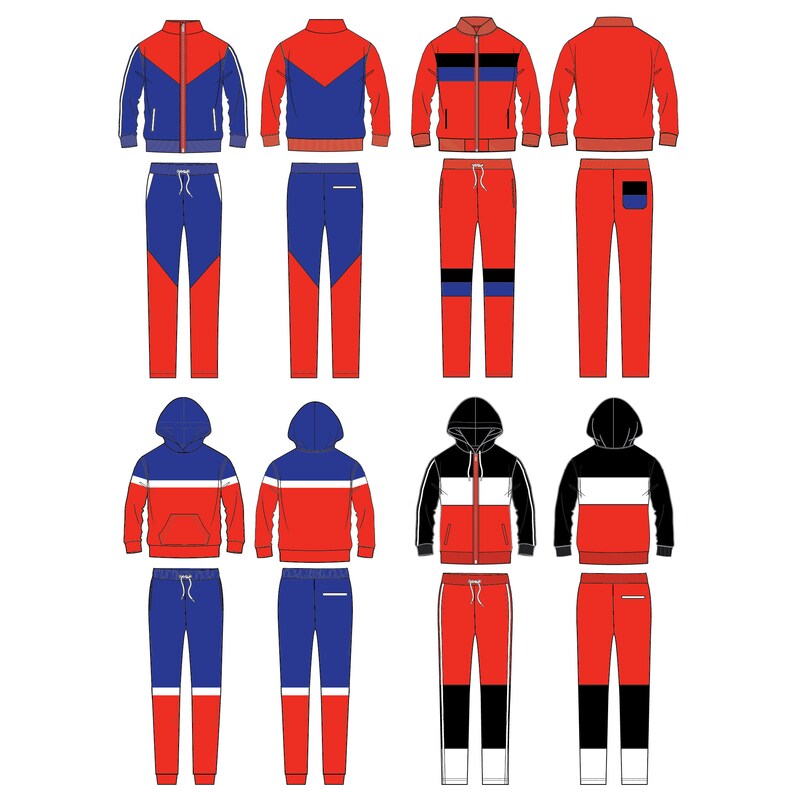 Tracksuits Fashion Flat Templates / Technical Drawings / Fashion CAD ...