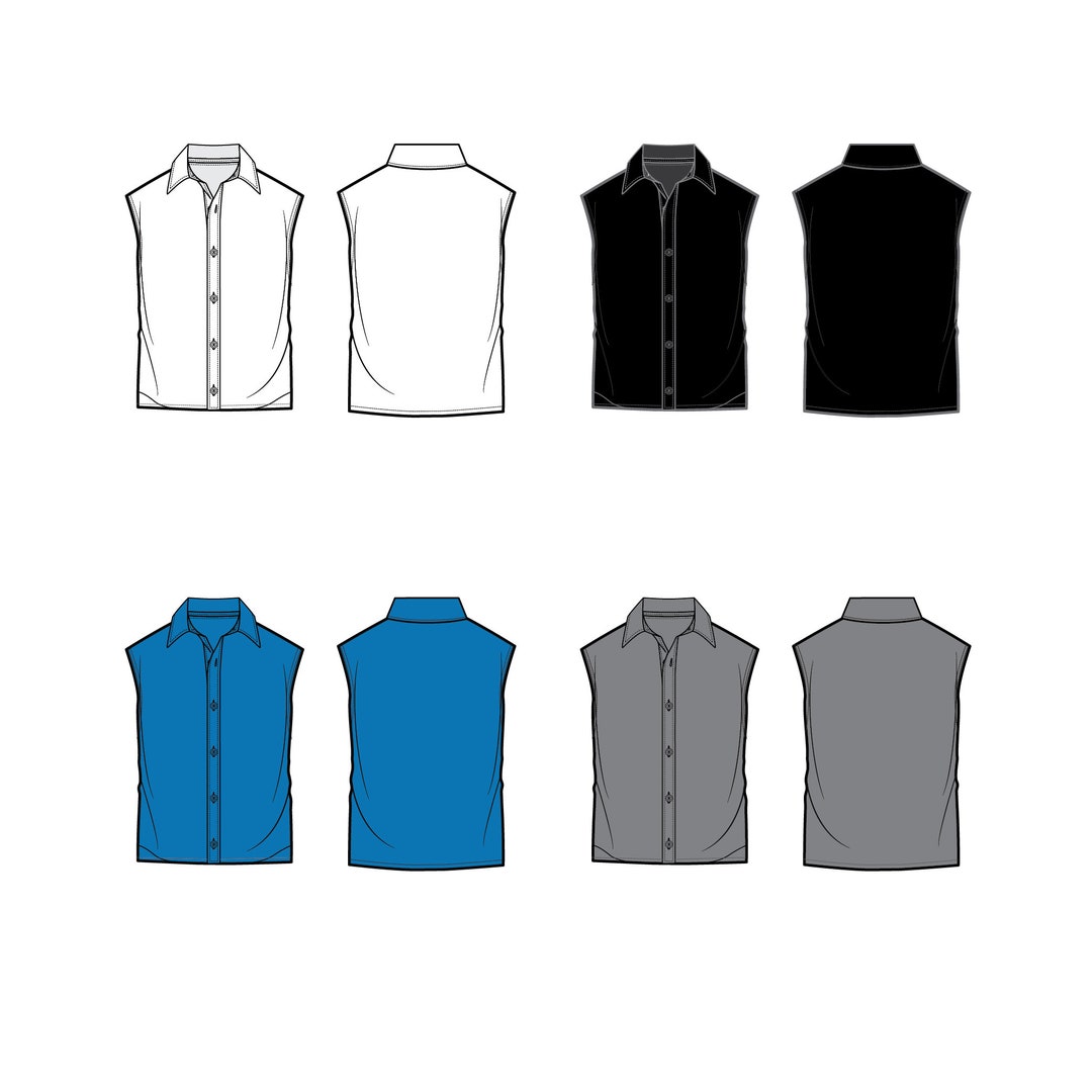 Sleeveless Shirt Fashion Flat Templates / Technical Drawings / Fashion ...
