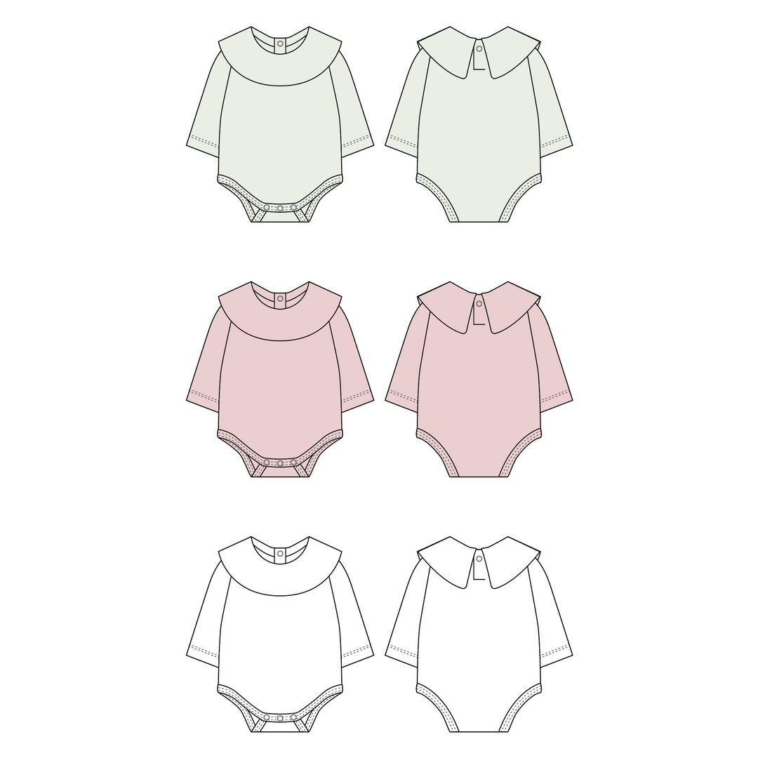 Baby Girls Onesie Fashion Flat Template: Technical CAD Drawing (EPS) - Etsy