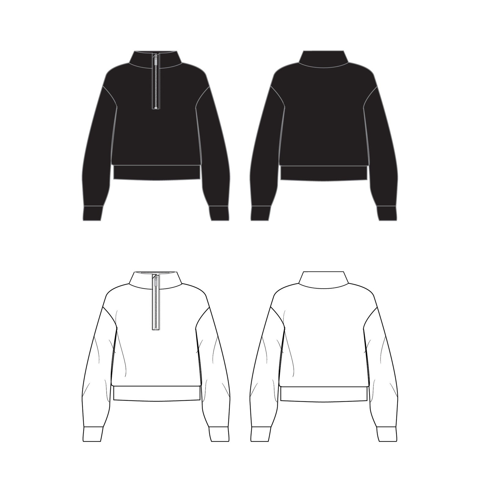 Cropped Sweater Fashion Flat Templates / Technical Drawings / Fashion ...