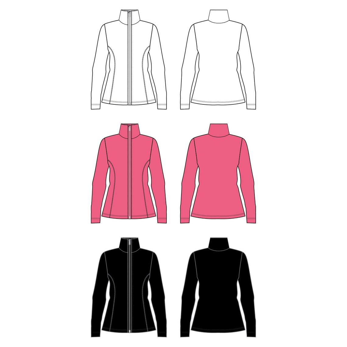 Jacket High Collar Fashion Flat Templates / Technical Drawings ...