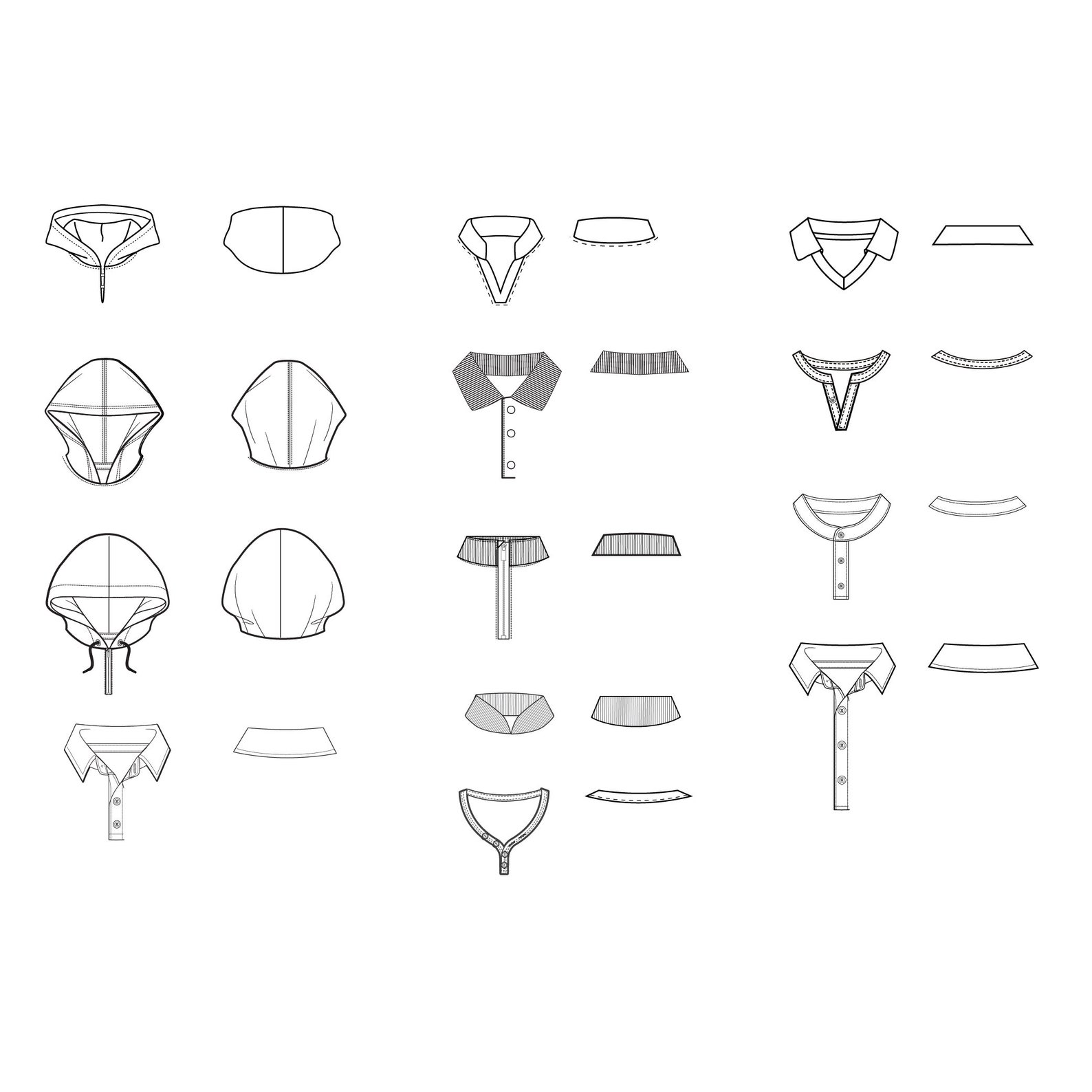Collars Assorted Fashion Flat Templates / Technical Drawings / Fashion ...