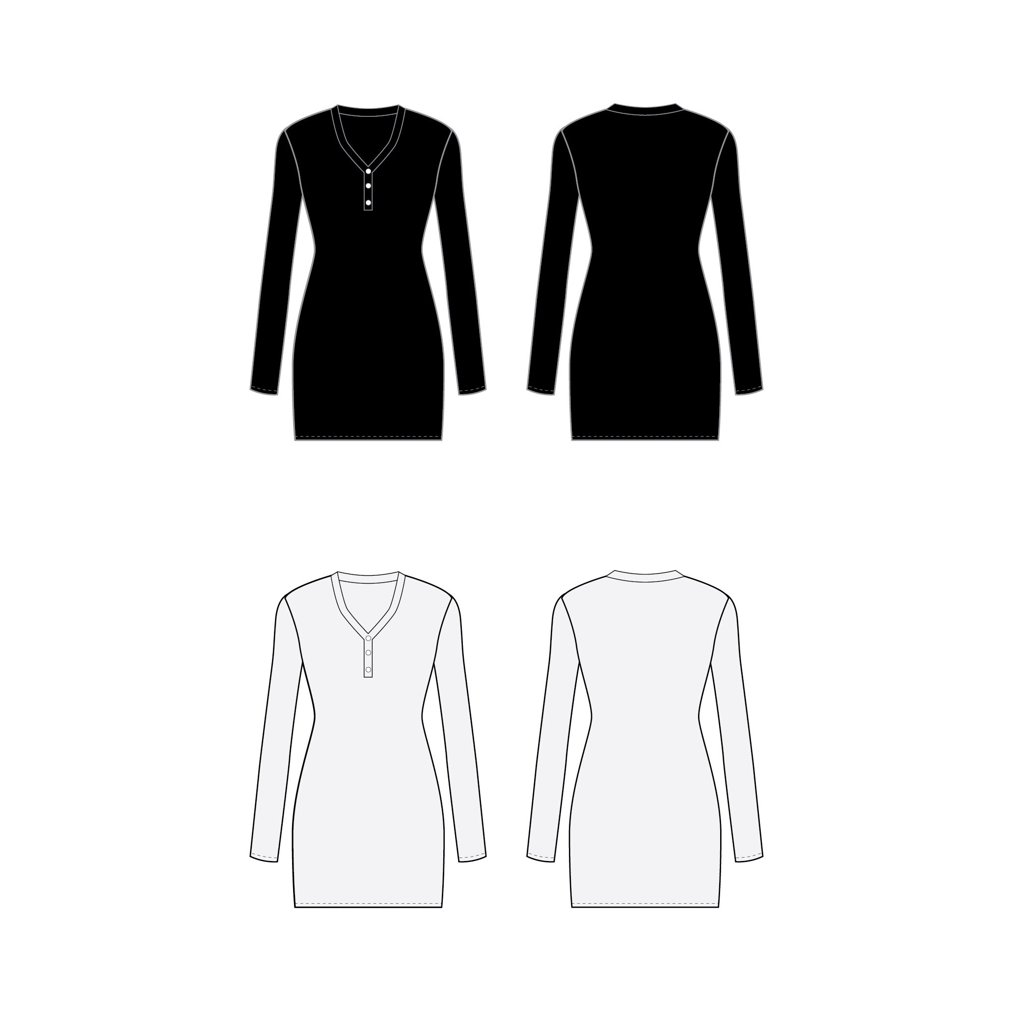 Womens Dress Fashion Flat Templates / Technical Drawings / Fashion CAD ...