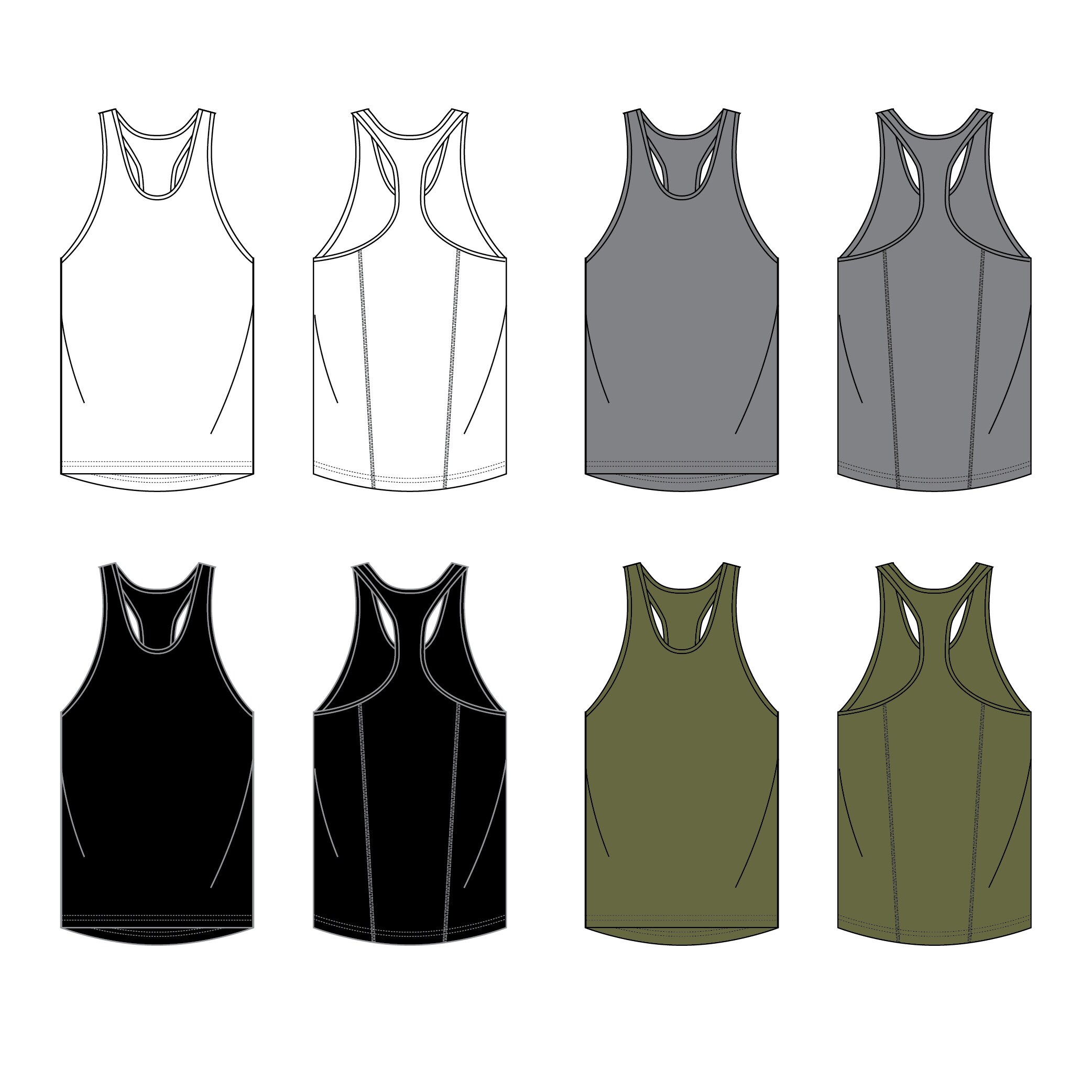 Mens Tank Top Fashion Flat Templates: Technical CAD Designs (EPS Vector ...