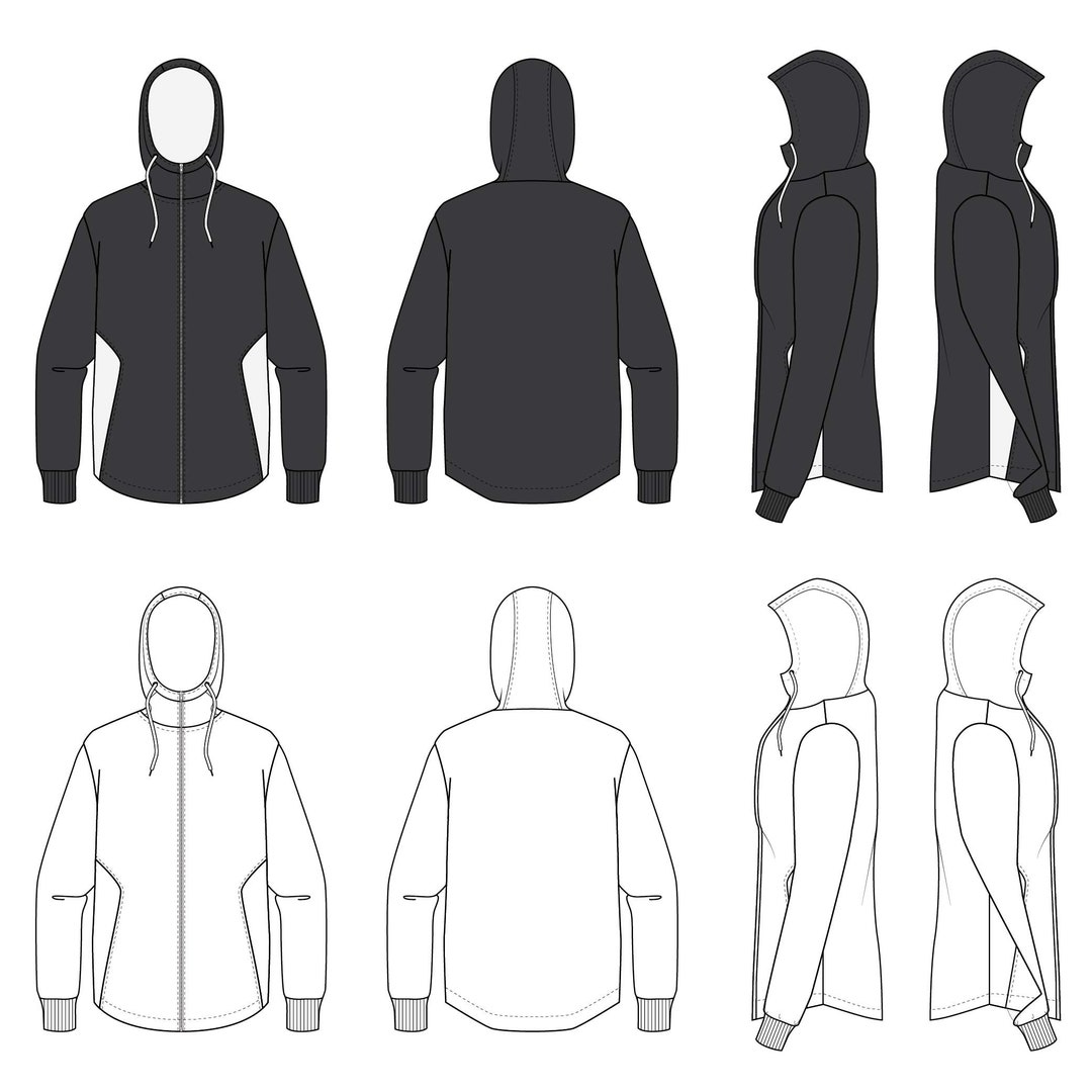 Windbreaker Jacket Editable Fashion Flat Templates / Technical Drawings ...