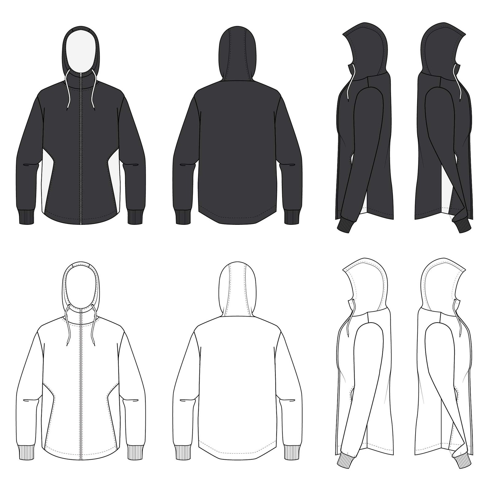 Windbreaker Jacket Editable Fashion Flat Templates / Technical Drawings ...