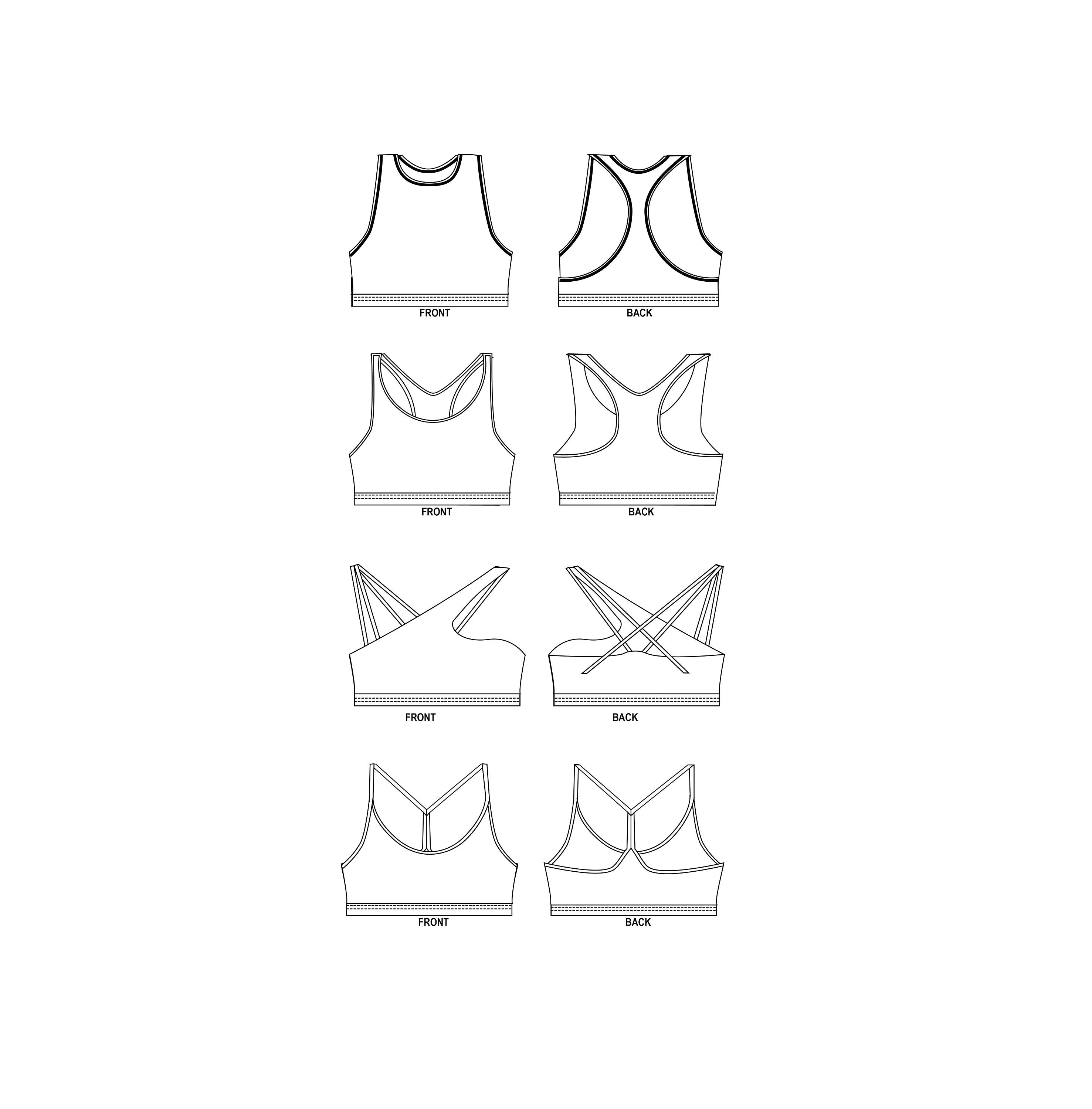 Sports Bra Collection Fashion Flat Templates / Technical Drawings ...