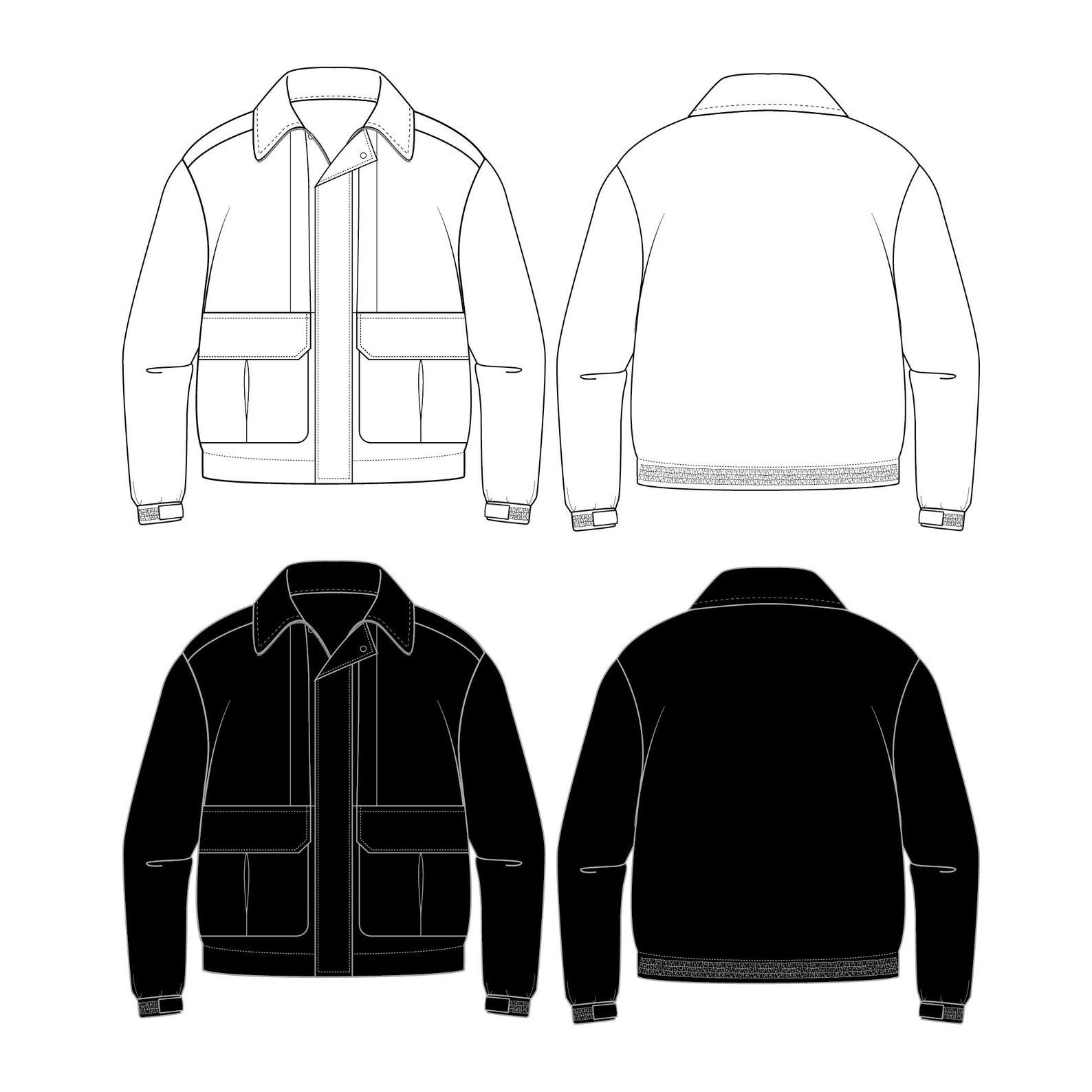 Tactical Jacket Fashion Flat Templates / Technical Drawings / Fashion ...