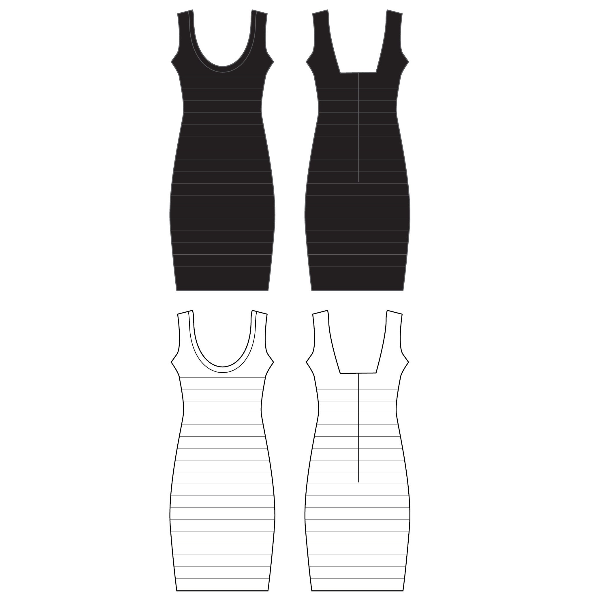Dress Bodycon Shape Fashion Flat Templates / Technical Drawings ...