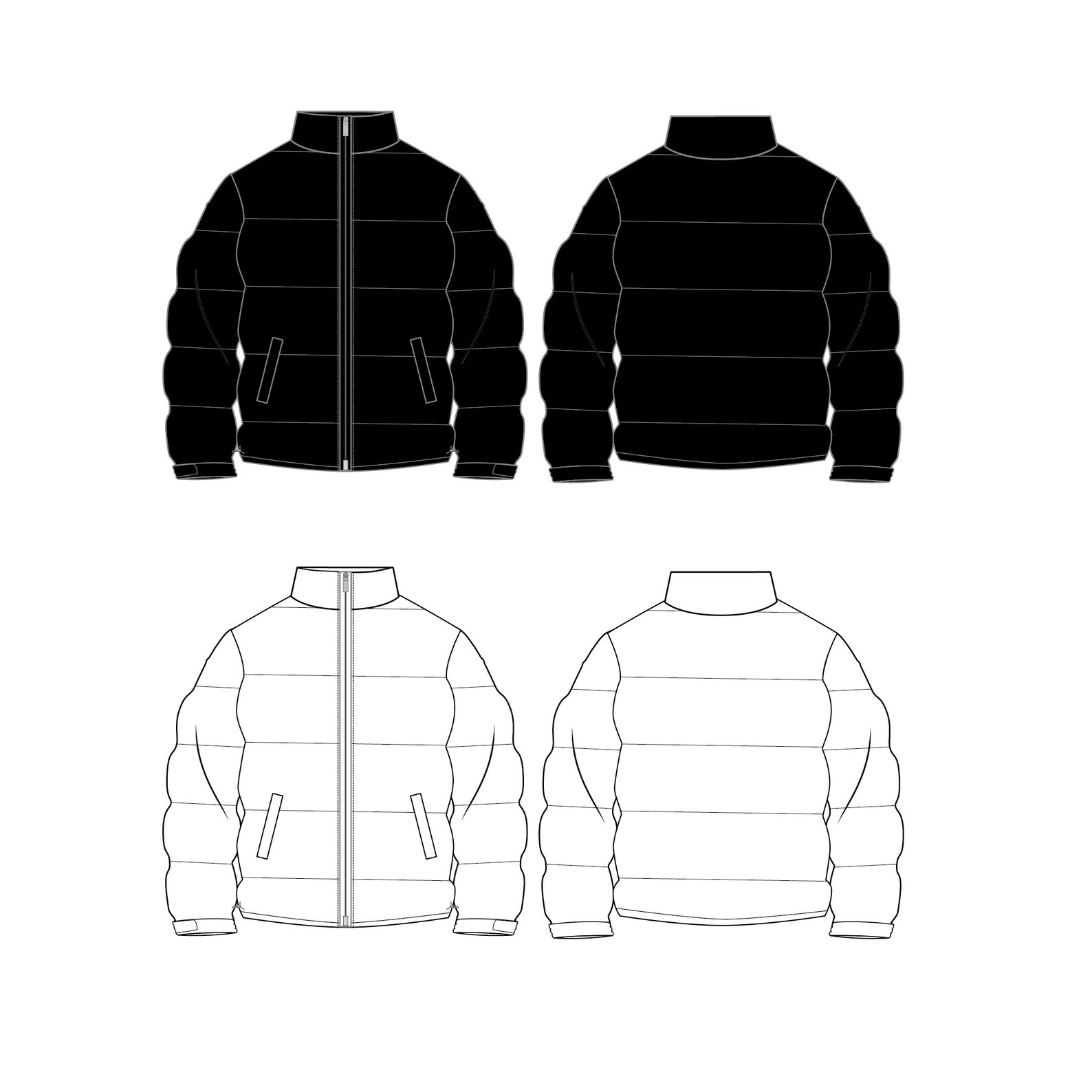 Puffer Jacket Flat Templates / Technical Drawings / Fashion CAD Designs ...