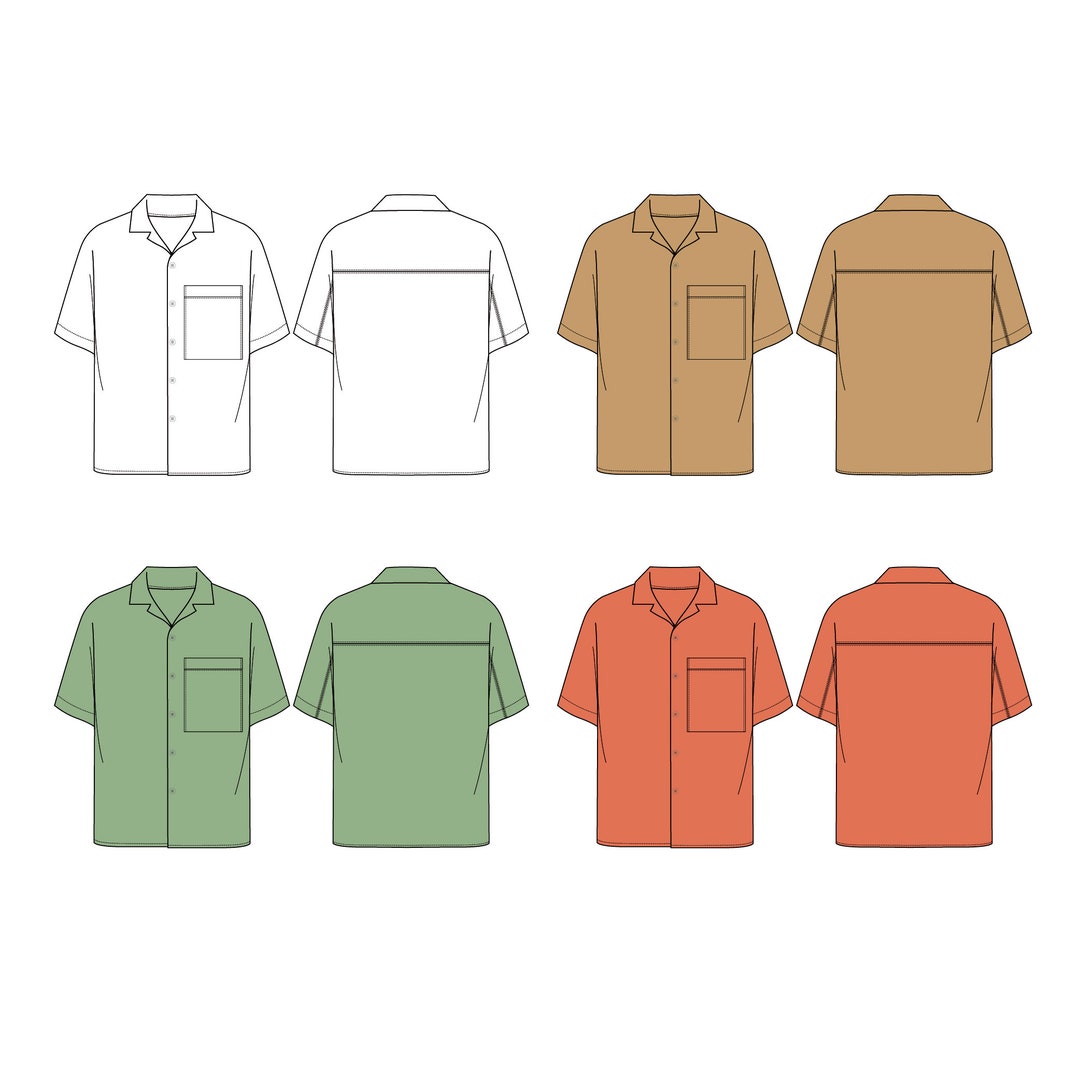 Short Sleeves Shirt Fashion Flat Templates / Technical Drawings ...