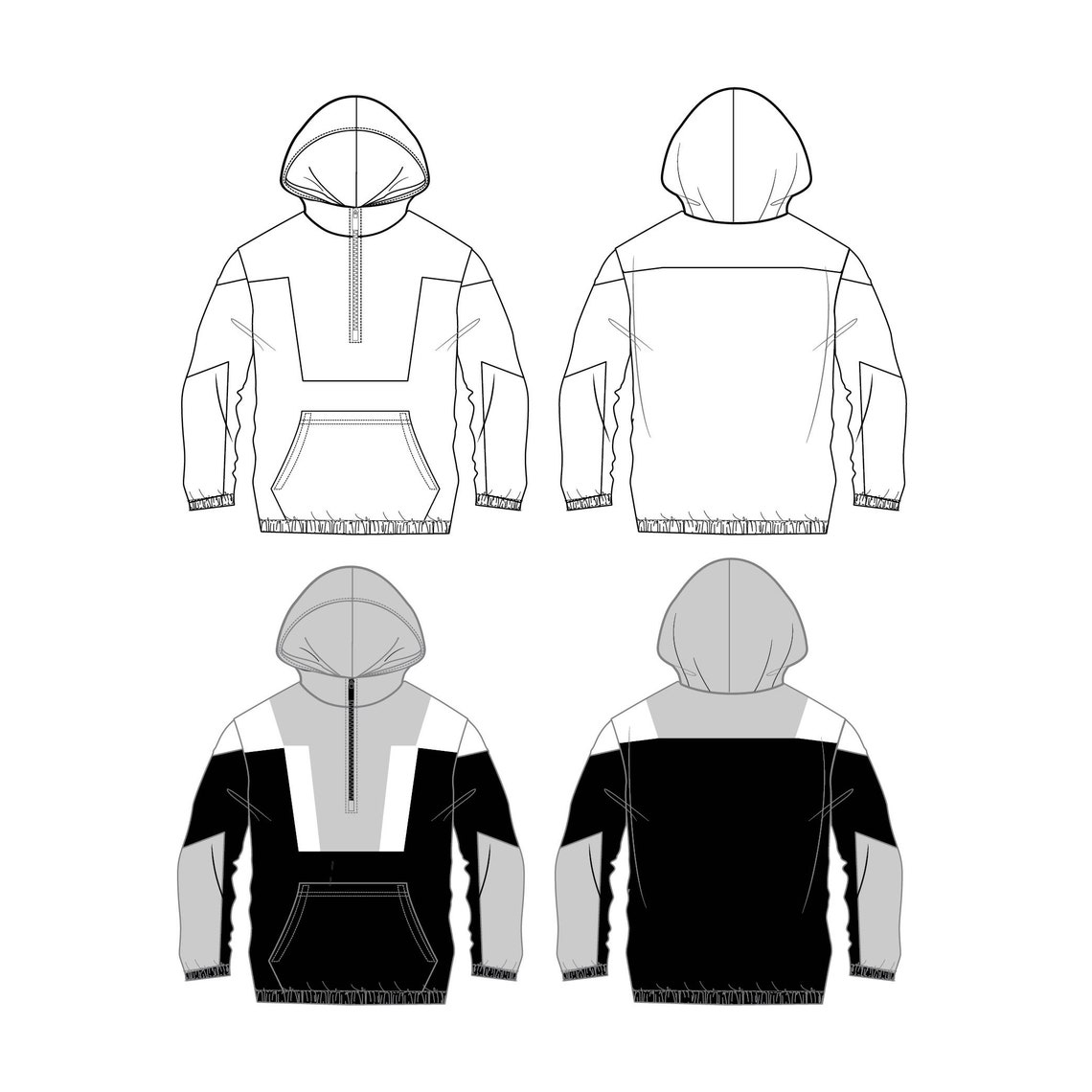Windbreaker Fashion Flat Templates Technical Drawings Fashion Cad