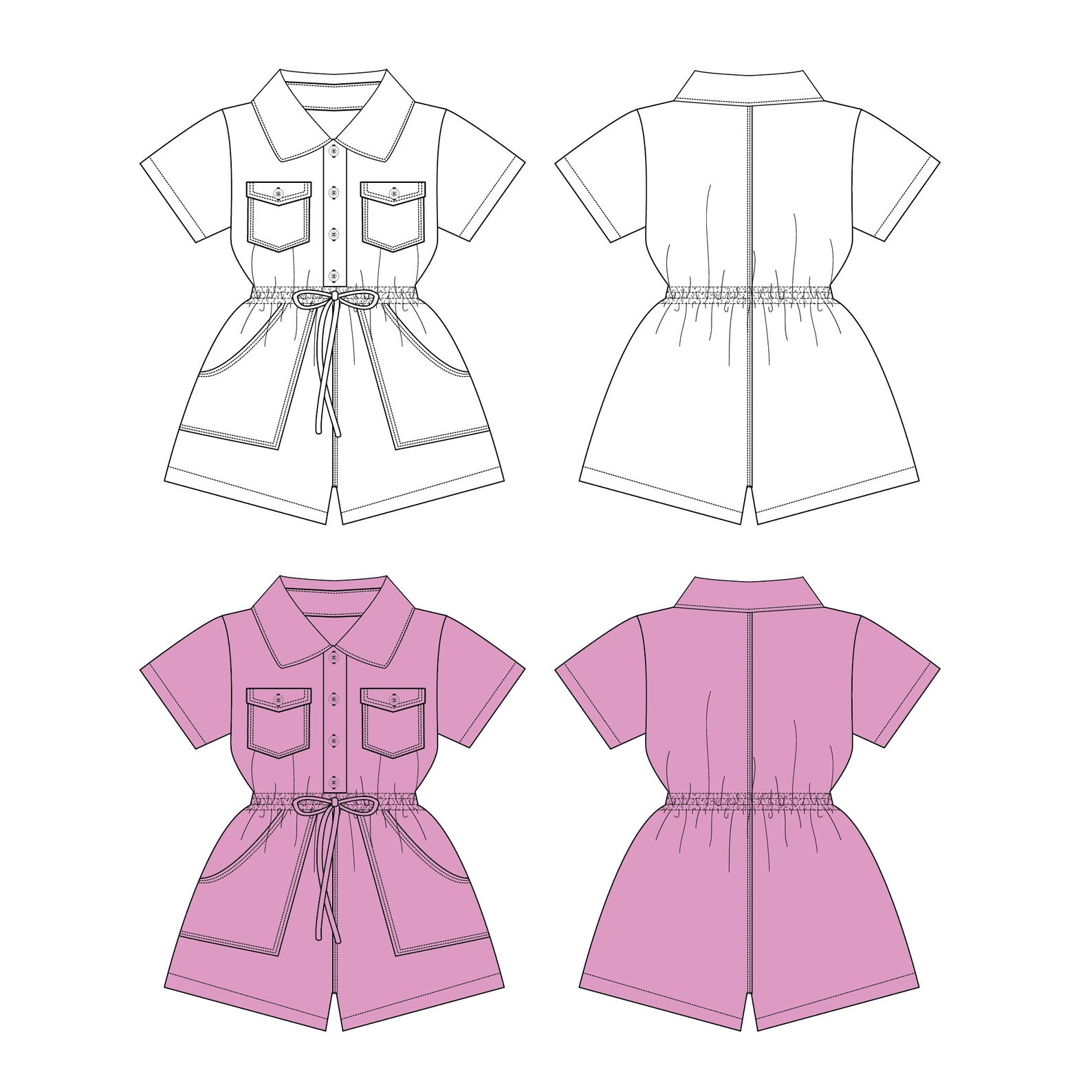 Girls Jumpsuit Fashion Flat Templates / Technical Drawings / Fashion ...