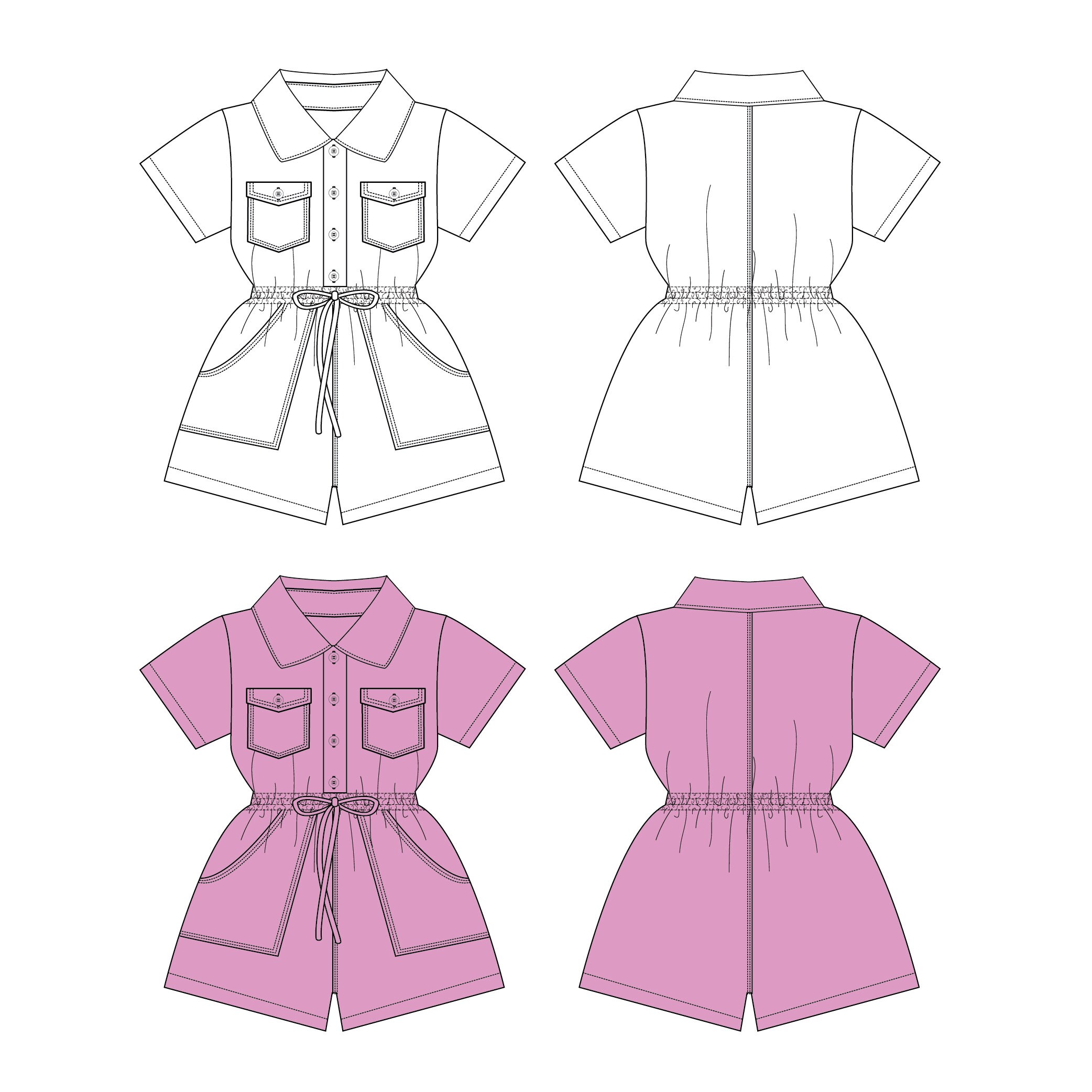 Girls Jumpsuit Fashion Flat Templates / Technical Drawings / Fashion ...