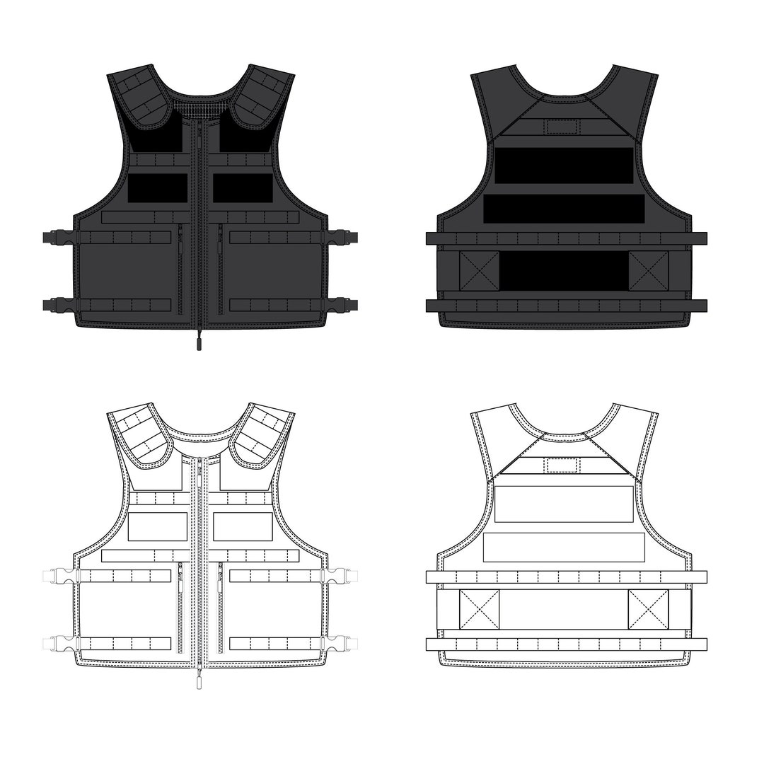 Tactical Vest Fashion Flat Templates / Technical Drawings / Fashion CAD ...