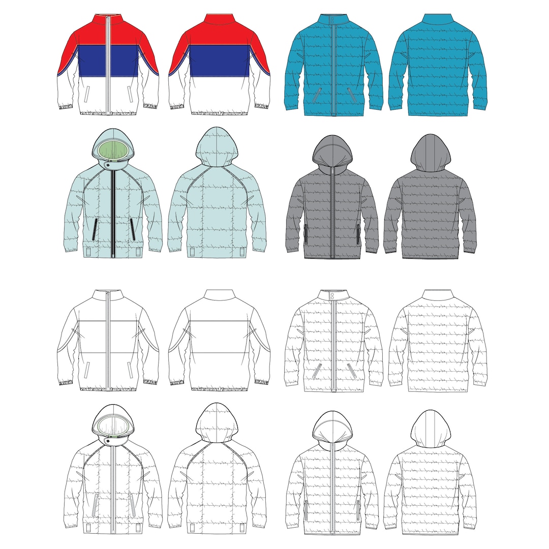 Jackets Assorted / Technical Drawings / Fashion CAD Designs for Adobe ...
