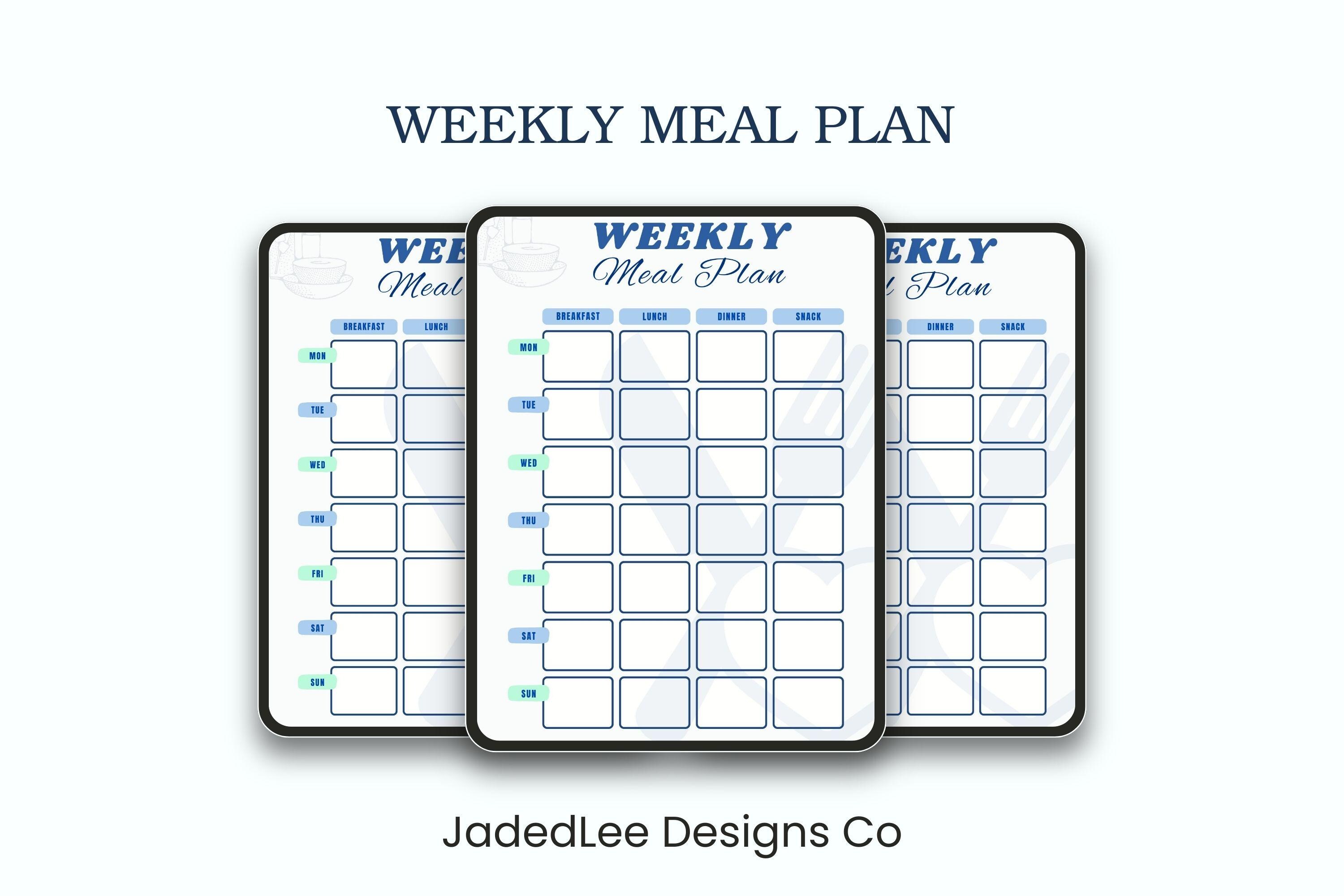 Weekly Meal Planner Printable PDF – Digital Meal Plan, Food Tracker ...