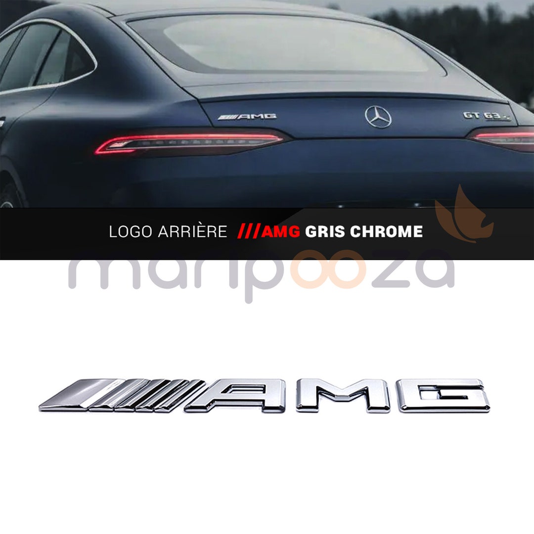 AMG Chrome Gray Rear Emblem Logo 190mm for Mercedes Class A C E GLE GLC ...