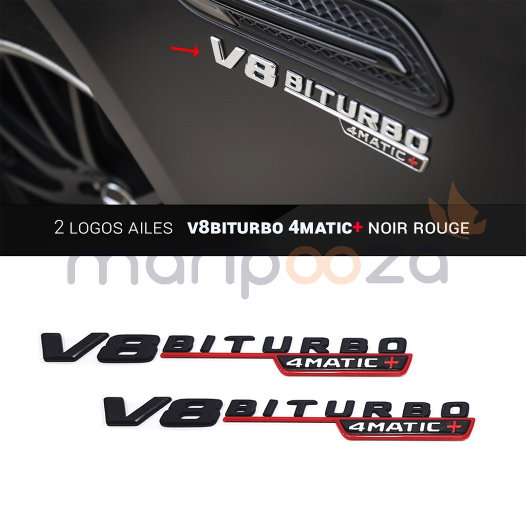 2 Logos for Wings V8 Biturbo 4matic 200mm Mercedes Class A C GLE GLC ...